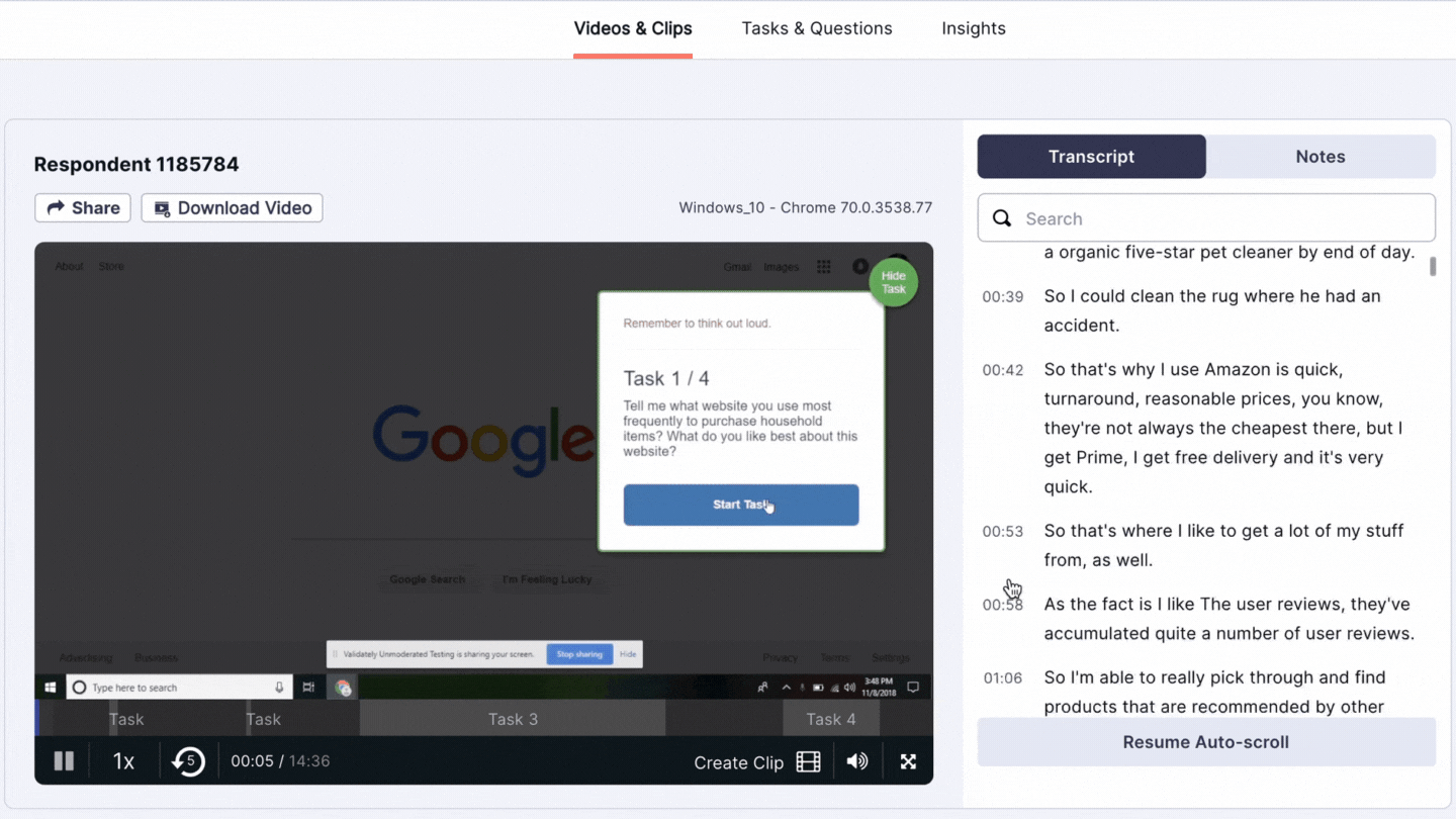 Automated Full Video Transcription – UserZoom GO
